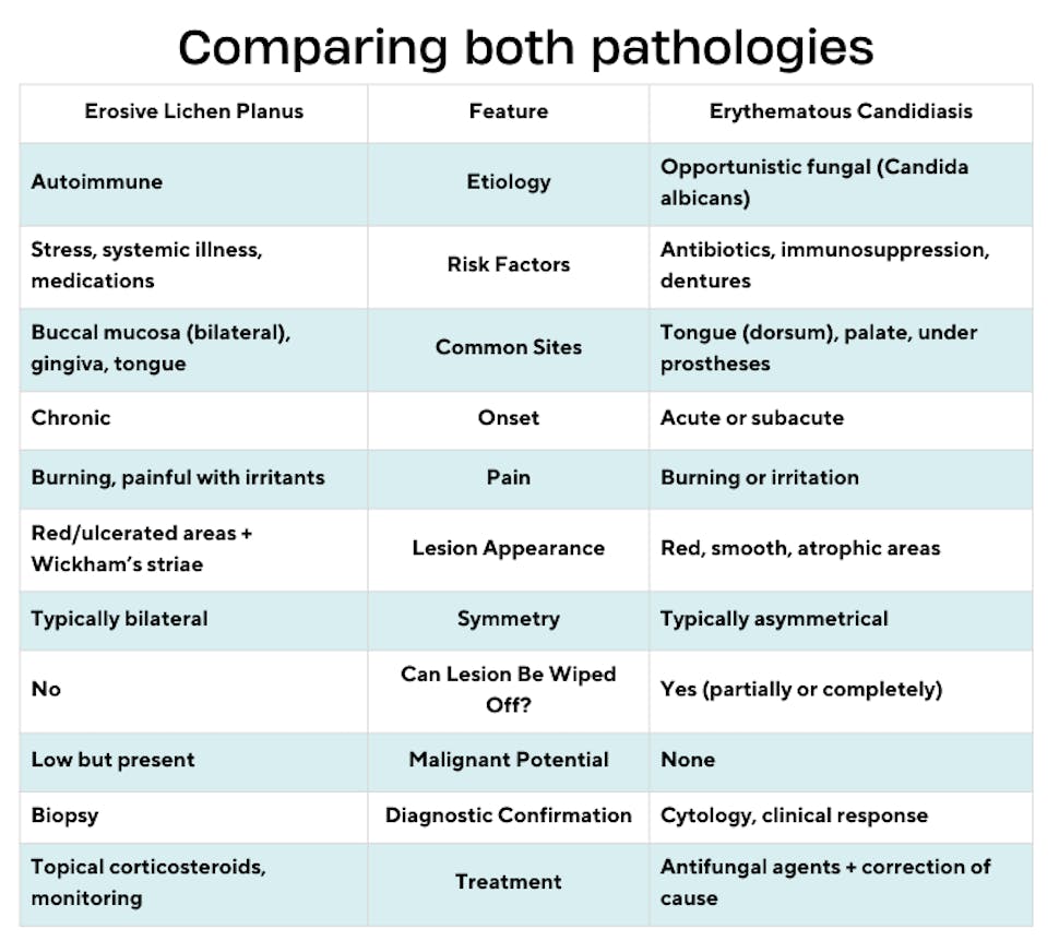 Erosive lichen planus vs. erythematous candidiasis: How to spot the ...